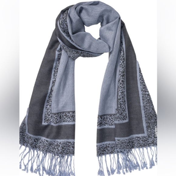 Olsen | Accessories | Olsen Boarder Print Midweight Scarf With Blue And ...